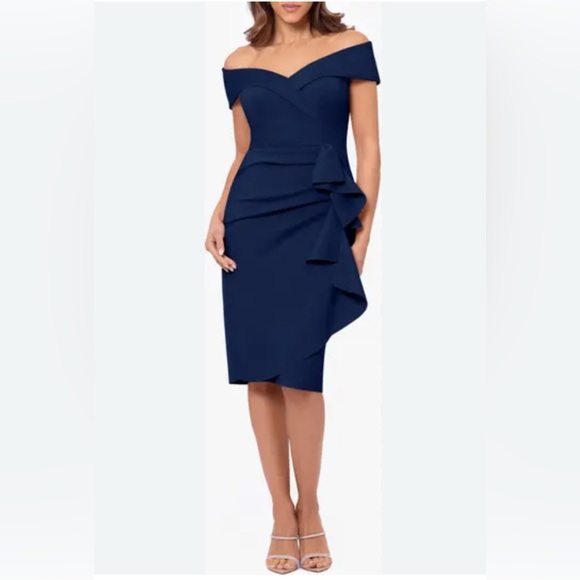 Xscape | Dresses | New Xscape Ruffle Off The Shoulder Scuba Crepe ...